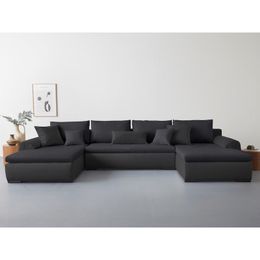 Home Affaire Wohnlandschaft &raquo;Win U-Form, B: 366 cm - OTTO. Verl&auml;ssliche Qualit&auml;t.&laquo; Schlaffunktion, Bettkasten & 5 Zierkissen schwarz 100% Polyester B/