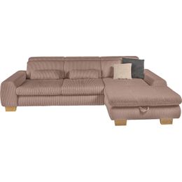 set one by Musterring Ecksofa Kopteil verstellbar, mit Bettfunktion, in Cord, rose, Sitzh&ouml;he 49 rosa 88% Polyester;12% Polyamid B/H/T: 307cm x 86cm x 