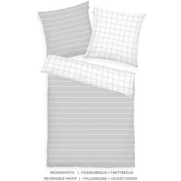 Tom Tailor HOME Bettw&auml;sche &raquo;CHECK AND STRIPES in Gr. 135x200cm oder 155x220cm&laquo; 2 Stk. new bedroom, gewebtes Label grau Renforc&eacute;, Obermaterial: 100% 