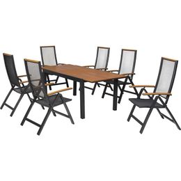 Merxx Garten-Essgruppe &raquo;Itanos&laquo; Set, 7 tlg. inkl. 6 Klappsessel, 1 Ausziehtisch Aluminium, Kunststoff B/H/T: 59,5cm x 115cm x 71cm