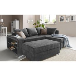 Collection AB Ecksofa &raquo;John L-Form, B: 226 cm&laquo; Schlaffunktion, Bettkasten, Regalelement & 2 Zierkissen, Federkern grau Microfaser PRIMABELLE (100% 
