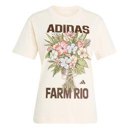 adidas Sportswear Performance Shirt 'Adidas x Farm Rio' female size XS Cream / Dark brown / Light green / Light red