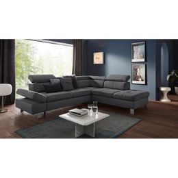 exxpo - sofa fashion Ecksofa &raquo;Fiji, L-Form&laquo; mit Kopf- bzw. R&uuml;ckenverstellung, wahlweise mit Bettfunktion grau Luxus-Kunstleder;Webstoff (100% 