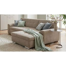 DOMO collection Ecksofa &raquo;TREVISO viele Bez&uuml;ge, auch in Cord, L-Form, 267x178 cm&laquo; wahlw. mit Bettfunktion, inkl. Zierkissen, Unser Dauertiefpreis braun