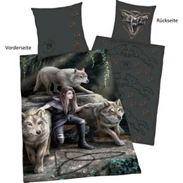 ANNE STOKES Wendebettw&auml;sche &raquo;&laquo; mit tollem Wolf Motiv grau Renforc&eacute;, Obermaterial: 100% Baumwolle B/L: 135cm x 200cm, 1 Stk., 1 Stk., Renforc&eacute;, B/L: 80cm x 80cm