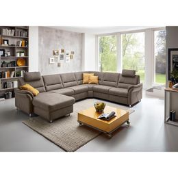 Die PlanBar Wohnlandschaft &raquo;ZE-EM16033 U-Form, Breite 330 cm&laquo; wahlweise mit Kopfst&uuml;tzen und Schlaffunktion beige 100% Polyester B/H/T: 330cm x 262cm, 