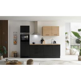 KOCHSTATION K&uuml;chenzeile &raquo;KS-Malfi&laquo; Breite 260cm, wahlweise mit E-Ger&auml;ten, Arbeitsplatte 38mm St&auml;rke schwarz B/H/T: 260cm x 211cm x 60cm, ohne E-Ger&auml;te