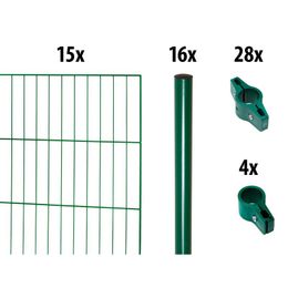 GARDEN 'N' MORE Einstabmattenzaun &raquo;mit Rundpfosten&laquo; 15 Elemente f&uuml;r 30 m, LxH: 200 x 75 cm, mit 16 Pfosten gr&uuml;n Kunststoff, Stahl H/L: 75cm x 30m, 