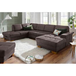 OTTO home Wohnlandschaft &raquo;Puccini U-Form&laquo; mit Federkern, Sitztiefenverstellung, Kontrastnaht braun Luxus-Microfaser (100% Polyester);Luxus-Microfaser 