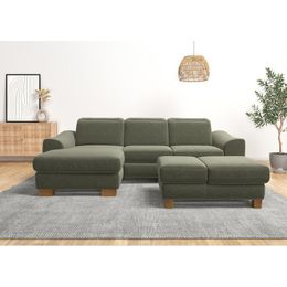Home Affaire Ecksofa &raquo;Dundee L-Form&laquo; wahlweise mit Kopfteilverstellung und zus&auml;tzlich mit Schlaffunktion gr&uuml;n Flachgewebe (100% Polyester) B/H/T: 