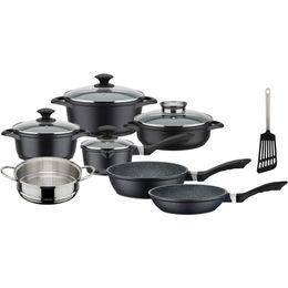 GSW Topf-Set &raquo;Gourmet Granit&laquo; Set, Kochtopf 20/24, Stieltopf 16, Pfanne 20/24, Br&auml;ter, Dampfeinsatz, 12 Stk. tlg. Aluminiumguss schwarz Einheitsgr&ouml;&szlig;e