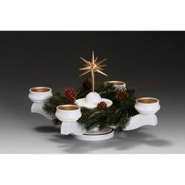 Albin Preissler Adventsleuchter &raquo;mit Weihnachtsstern, Handwerkskunst aus dem Erzgebirge&laquo; &Oslash; 22 cm, Weihnachtsdeko aus Holz gold Massivholz B/H/T: 22cm x 19cm x 22cm