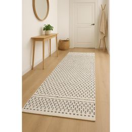 MyFlair Wollteppich &raquo;Wooly Nature&laquo; rechteckig 10 mm H&ouml;he Handwebteppich, reine Wolle, Scandi Design, handgewebt, Wohnzimmer wei&szlig; Baumwolle, Wolle B : 80cm 1 