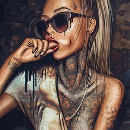 Leinwandbild &raquo;Sexy Tattoo Girl auf Keilrahmen gespannt&laquo; 1 Stk. tlg. Kunstdruck Wandbild Bild in verschiedenen Formaten Leinen B/H/T: 120cm x 120cm x 