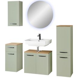 Badm&ouml;bel-Set &raquo;Quickset 500, Waschbeckenunterschrank mit Spiegel&laquo; 5 Stk. tlg. Holzwerkstoff B/H/T: 126,6cmcm x 200cmcm x 32,2cmcm