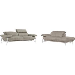 Egoitaliano Sofa &raquo;Anais, erstklassiger Sitzkomfort, Fu&szlig;farbe chrom&laquo; Set, Kopfteil verstellbar, Luxus-Microfaser Lederoptik, opal grau grau Luxus-Microfaser 