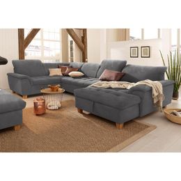Home Affaire Wohnlandschaft &raquo;Lyla U-Form&laquo; wahlweise mit R&uuml;ckenfunktion und zus&auml;tzlich mit Bett + Bettkasten grau Feinstruktur weich (100% Polyester);