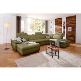 OTTO home Wohnlandschaft &raquo;Mauritius U-Form&laquo; mit Kopfteil- und Armlehnverstellung, wahlweise mit Schlaffunktion gr&uuml;n Struktur fein (100% Polyester);
