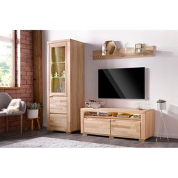 OTTO home Wohnwand &raquo;Denis: 3‐teilig, Griffmulden, Lowboard mit Kabelf&uuml;hrung,viel Stauraum.&laquo; Set, 3 Stk. tlg. beige Holz teilmassiv Holzwerkstoff 