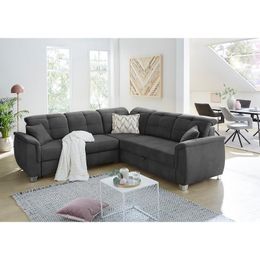 Jockenh&ouml;fer Ecksofa &raquo;Udine L-Form, B: 263 cm&laquo; mit Schlaffunktion, Bettkasten, Kopfteilverstellung & Zierkissen grau Luxus-Microfaser in Lederoptik (100% Polyester