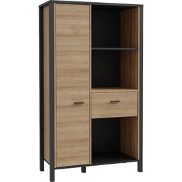 FORTE Aktenregal &raquo;High Rock&laquo; mit T&uuml;r & Schublade, 3 offene F&auml;cher, Industrial-Stil, 86x152 cm schwarz Holzwerkstoff B/H/T: 86,3cm x 152,3cm x 40,2cm, 