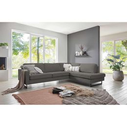OTTO home Ecksofa &raquo;Pinto, 290 cm, Cord, Chenille, Lederoptik, Ottomane links / rechts&laquo; mit Keder, schwarze Metallf&uuml;&szlig;e, Wellenunterfederung schwarz 90%
