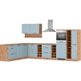 KOCHSTATION Winkelk&uuml;che &raquo;KS-Lana&laquo; Stellbreite 240/360 cm, wahlweise mit E-Ger&auml;ten blau B/H/T: 360cm x 200cm x 360cm, ohne E-Ger&auml;te