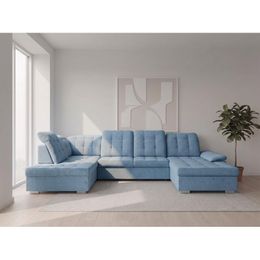 WERK2 Wohnlandschaft &raquo;Kordula-New Multifunktion Couch, Breite 332cm, bequem, U-Form&laquo; Sofa in U-Form mit Schlaffunktion & Bettkasten, Schlafcouch blau 
