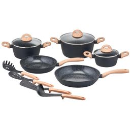 my home Topf-Set &raquo;Genlis&laquo; Set, Kochtopf 16/20/24 cm, Bratpfanne 24/28 cm + 4-tlg. K&uuml;chenhelfer-Set, 12 Stk. tlg. Aluminium braun Einheitsgr&ouml;&szlig;e