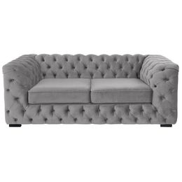 Home Affaire Chesterfield-Sofa &raquo;Kalina&laquo; mit klassischer Chesterfield-Knopfheftung grau B/H/T: 190cm x 67cm x 98cm, Samtvelours