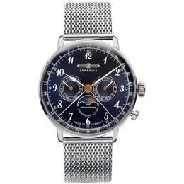 Zeppelin Herren Zeppelin Multifunktionsuhr &raquo;LZ 129 Hindenburg Moonphase&laquo; Armbanduhr, Quarzuhr, Herrenuhr, Datum, Made in Germany silber Einheitsgr&ouml;&szlig;e