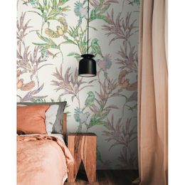 Livingwalls living walls Fototapete &raquo;THE WALL III Vogel Tapete Motivtapete Bl&auml;tter V&ouml;gel&laquo; matt glatt Vliestapete floral f&uuml;r Schlafzimmer K&uuml;che Wohnzimmer Vogel 