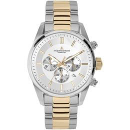 Jacques Lemans Herren Chronograph &raquo;Barcelona&laquo; Quarzuhr, Armbanduhr, Herrenuhr, Edelstahlarmband, Stoppfunktion, Tag silber Einheitsgr&ouml;&szlig;e