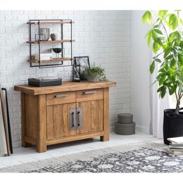 Sit Kommode &raquo;Coral Schrank 125 cm aus recyceltem Teakholz&laquo; Mit 2 Schubladen und 2 Holzt&uuml;ren f&uuml;r viel Stauraum beige Massivholz, Recyceltes Altholz B/H