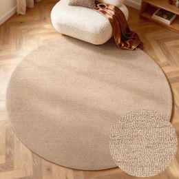 ELLE DECORATION Wollteppich &raquo;Knots&laquo; rund 13 mm H&ouml;he Handtuft, Wolle, Rund, Feines Boucl&eacute;, Wohnzimmer, Schlafzimmer, Natur Wolle &Oslash; 160cm 1 Stk., 13mm, 