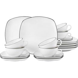 Seltmann Weiden Teeservice &raquo;Geschirr-Set Lido Black Line&laquo; Tassen, Untertassen, Teller 18 Teile, f&uuml;r 6 Personen, Made in Germany schwarz-wei&szlig; Porzellan 18 Stk.