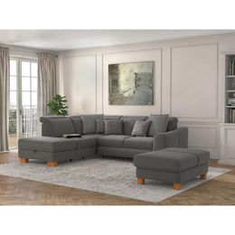 Sit & More sit&more Ecksofa &raquo;Dundee L-Form&laquo; mit Federkern und Massivholzf&uuml;&szlig;en, wahlweise mit Kopfteilverstellung grau B/H/T: 263cm x 86cm x 219cm, Struktur weich