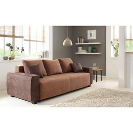 OTTO home Schlafsofa &raquo;Bella, B: 241 cm, Liegefl. 142x194 cm&laquo; Schlaffunktion, Bettkasten & 2 Zierkissen, Federkern braun Struktur fein/Luxus-Microfaser