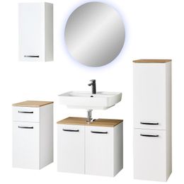Badm&ouml;bel-Set &raquo;Quickset 500, Waschbeckenunterschrank mit Spiegel&laquo; 5 Stk. tlg. Holzwerkstoff B/H/T: 126,6cmcm x 200cmcm x 32,2cmcm