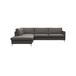 FLEXLUX Ecksofa &raquo;Fiore, L-Form&laquo; schmale Armlehnen, Kaltschaum, F&uuml;&szlig;e Alu grau 100% Echteder B/H/T: 266cm x 85cm x 225cm, Echtleder, Ottomane links
