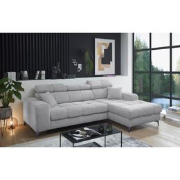 ED EXCITING DESIGN Ecksofa &raquo;Sydney L-Form&laquo; mit Bettfunktion, Bettkasten, Kopfteilverstellung & 2 Zierkissen grau 92% Polyester, 8% Nylon B/H/T: 268cm 