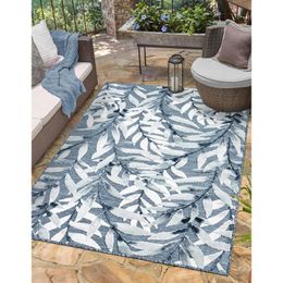 MyFlair Outdoorteppich &raquo;Olivia, LAGERR&Auml;UMUNG&laquo; rechteckig 8 mm H&ouml;he Bl&auml;tter Motiv, Hoch-Tief Effekt, Outdoor geeignet, Balkon, Terrasse blau Polypropylen B : 