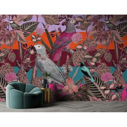 Livingwalls living walls Vliestapete &raquo;Papageien-Tapete Bunt &ndash; Exotische Mustertapete&laquo; matt glatt bunt Vlies B/L: 2,7m x 4m, Rollen: 1