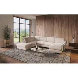 Home Affaire Wohnlandschaft &raquo;Calypso U-Form&laquo; wahlweise mit motorischer Relaxfunktion beige 100%Polyester B/H/T: 334cm x 85cm x 227cm, Struktur, 