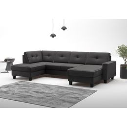 OTTO home Wohnlandschaft &raquo;Varese&laquo; wahlweise mit Schlaffunktion und Bettkasten schwarz B/H/T: 304cm x 91cm x 170cm, NaturLEDER Stoff, Ottomane links,