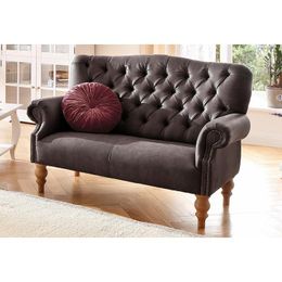 Home Affaire Chesterfield-Sofa &raquo;Lord&laquo; mit echter Chesterfield-Knopfheftung und Ziern&auml;geln braun Luxus-Microfaser Lederoptik (100% Polyester);Struktur 