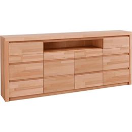 OTTO home Kommode &raquo;Silkeborg&laquo; Breite 200 cm beige Holz teilmassiv B/H/T: 200cm x 85cm x 35cm, Holzwerkstoff Kernbuchefarben (Korpus)/ Massivholz 
