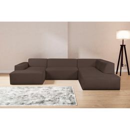 WERK2 Wohnlandschaft &raquo;Zeus-U 330 x 263 cm modern und bequem&laquo; Struktur fein+weich, U-Form, XXL braun 100% PES B/H/T: 330cm x 70cm x 263cm, Struktur 