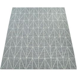 Paco Home Teppich &raquo;Brugge 224&laquo; rechteckig 4 mm H&ouml;he Flachgewebe, modernes gemetrisches Muster, In- und Outdoor geeignet grau Polypropylen B : 120cm 1 Stk., 4mm,