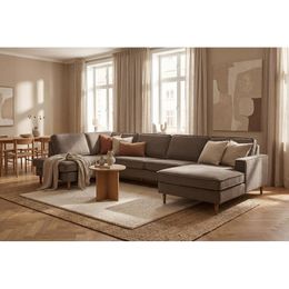 OTTO home Wohnlandschaft &raquo;Pinto Skandi, 350 cm, U-Form, XXL, mit Ottomanen&laquo; mit Keder, Massivholzf&uuml;&szlig;e Eiche ger&auml;uchert, Wellenunterfederung 100% 